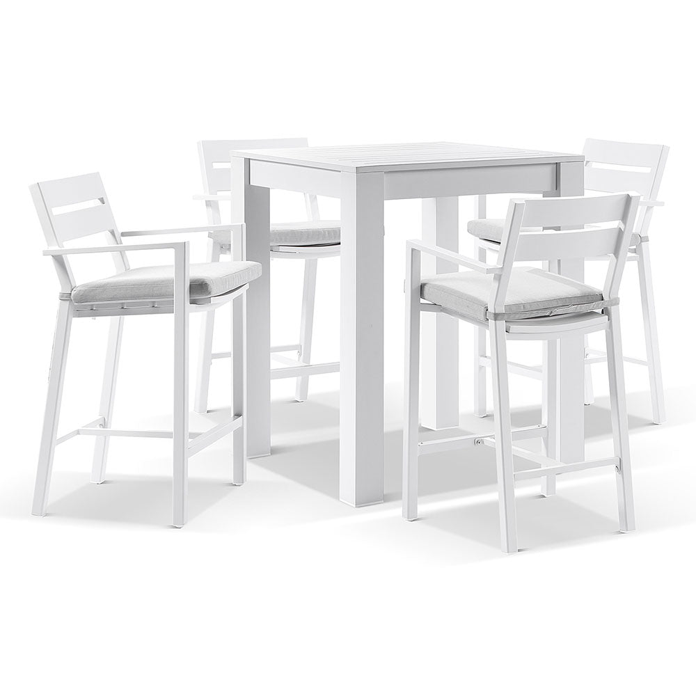 Santorini Outdoor Aluminium Square Bar Table with 4 Bar stools - Bay ...