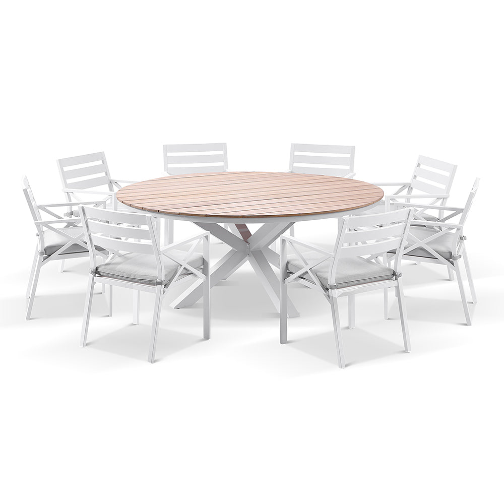 Tuscany Round 1.8m Outdoor Aluminium and Teak Dining Table with 8 ...