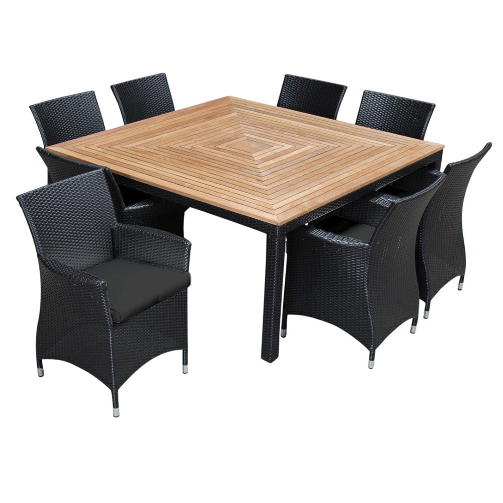 Sahara 8 Seater Square Teak Top Dining Table with Chairs - Bay Gallery ...