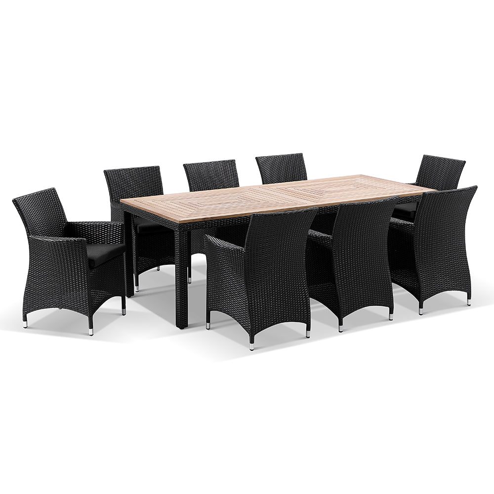 Sahara 8 Seater Rectangle Teak Top Dining Table with Chairs - Bay ...