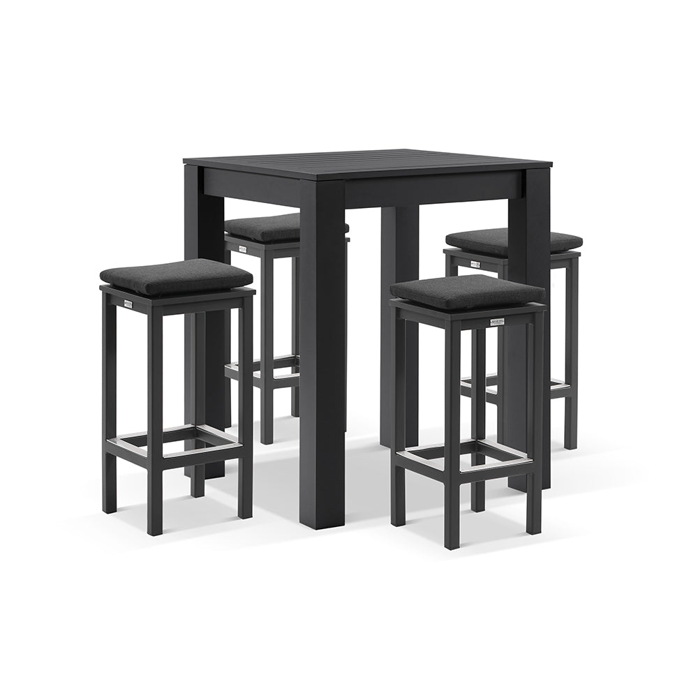 Santorini Outdoor Square Bar Table with 4 Avoca Bar Stools - Bay ...