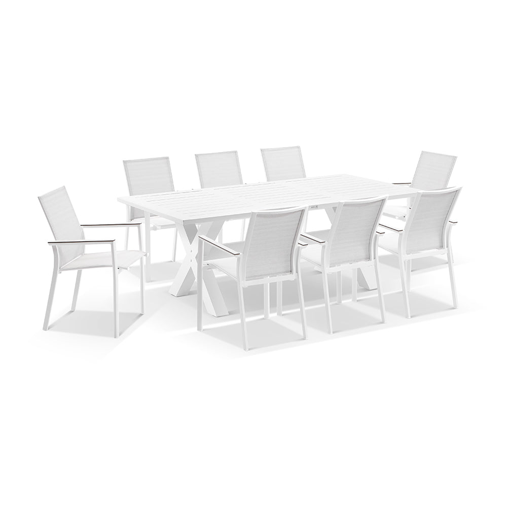 Tahitian 2.1m Aluminium Dining Table with 8 Patonga Dining Chairs - Bay ...