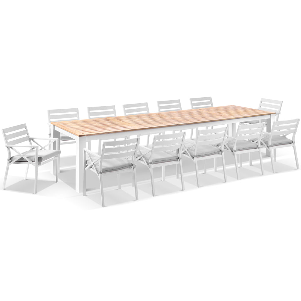 Balmoral 3.55m Teak Top Aluminium Table with 12 Kansas Dining Chairs ...
